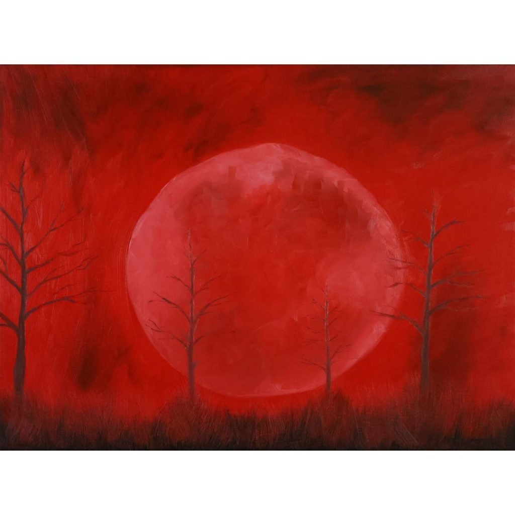 Red Moon Painting “Crimson Moon” | Original Art By Nanda | 18×24″ Oil ...