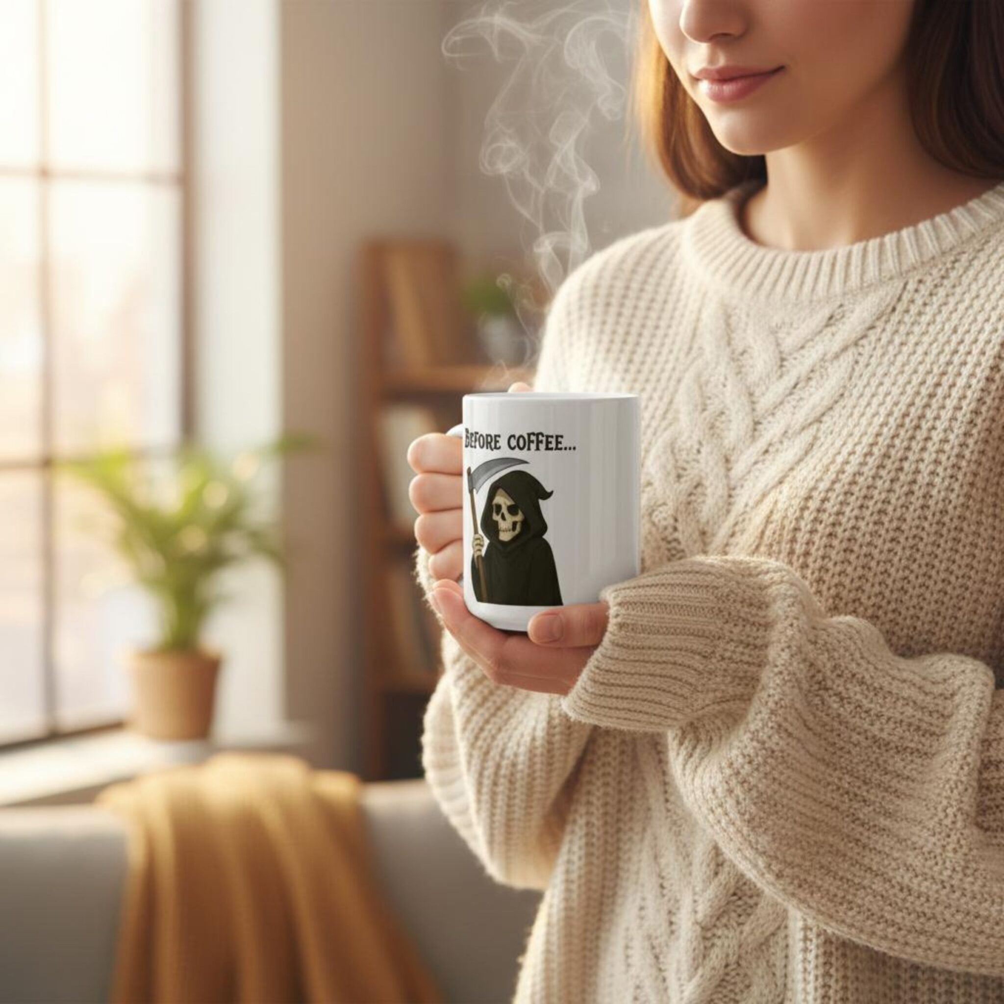 Grim Reaper Coffee Mug – Personalized Female Character - Luzandre